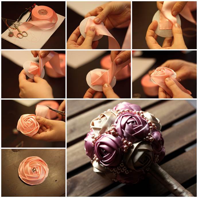 Wedding DIY Satin Ribbon Rose Bouquet